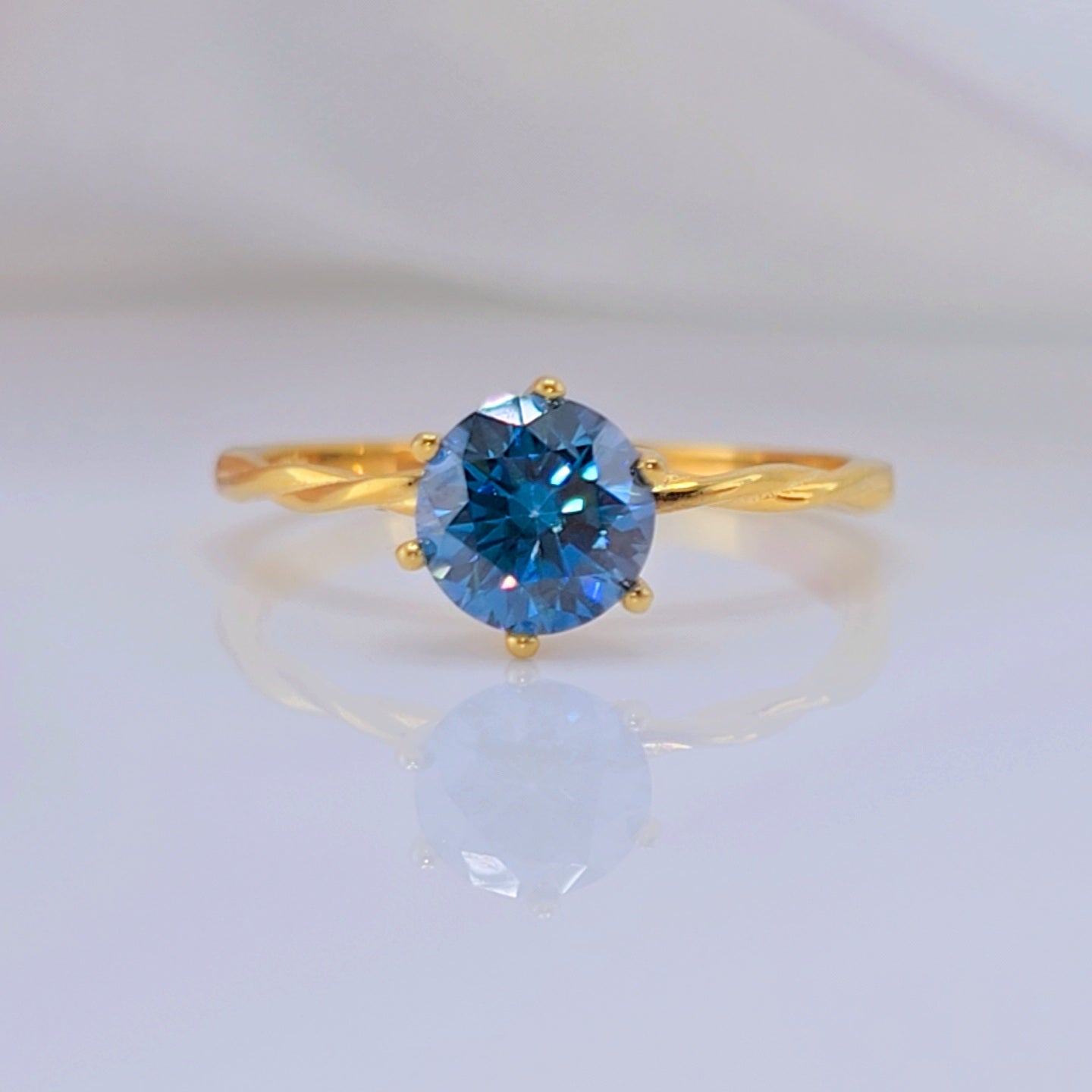 1.0 Ct Round Cut Blue Diamond Engagement Ring – Black Diamonds New York