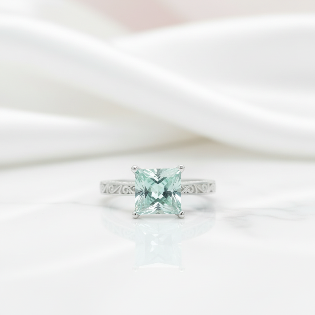 10k White Gold 2.5ct 7.5mm Blue Princess Cut Diamond Option Engagement ...
