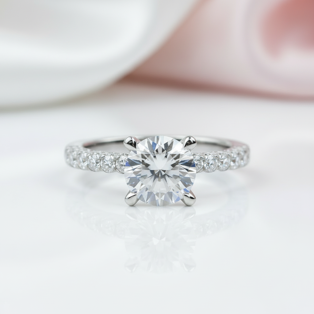 14k White Gold 1.5ct 7.5mm Diamond Option Side Stone Engagement Ring ...
