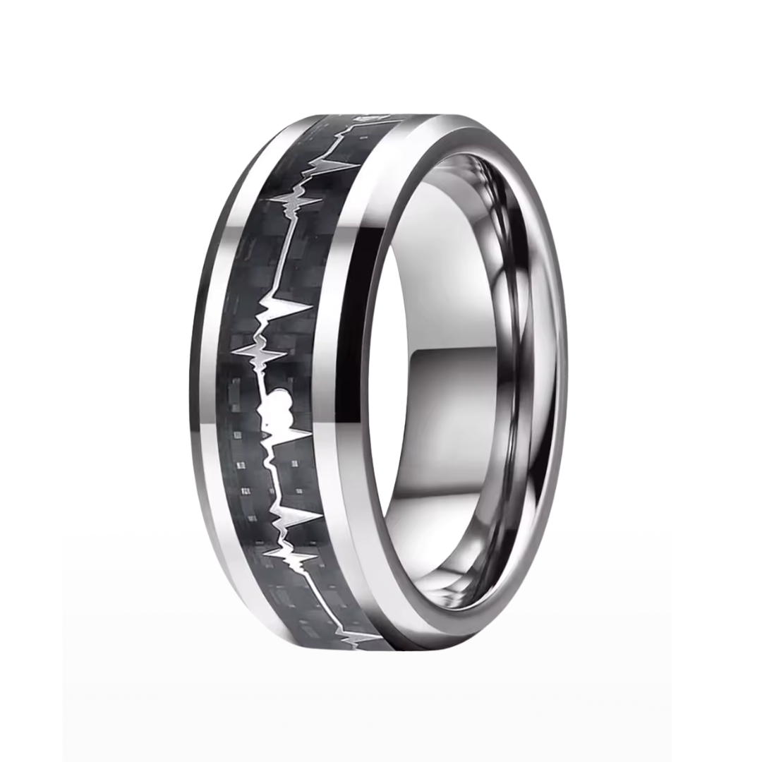 Heart Beat Inlay Men's Tungsten Carbide Wedding Band – Black Diamonds ...