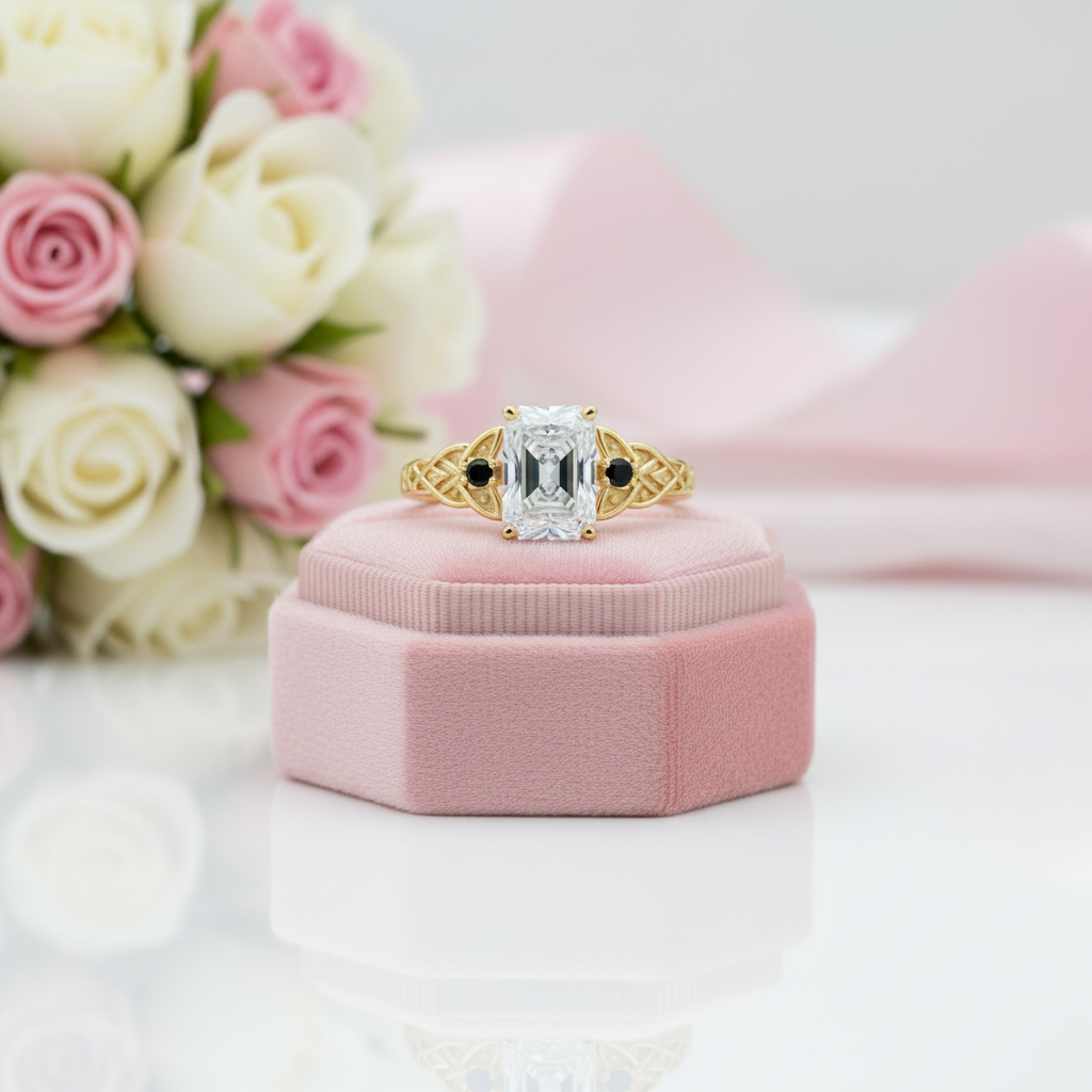 Platinum Celtic Knot with 3 ct Radiant Cut Diamond Option Ring – Black ...