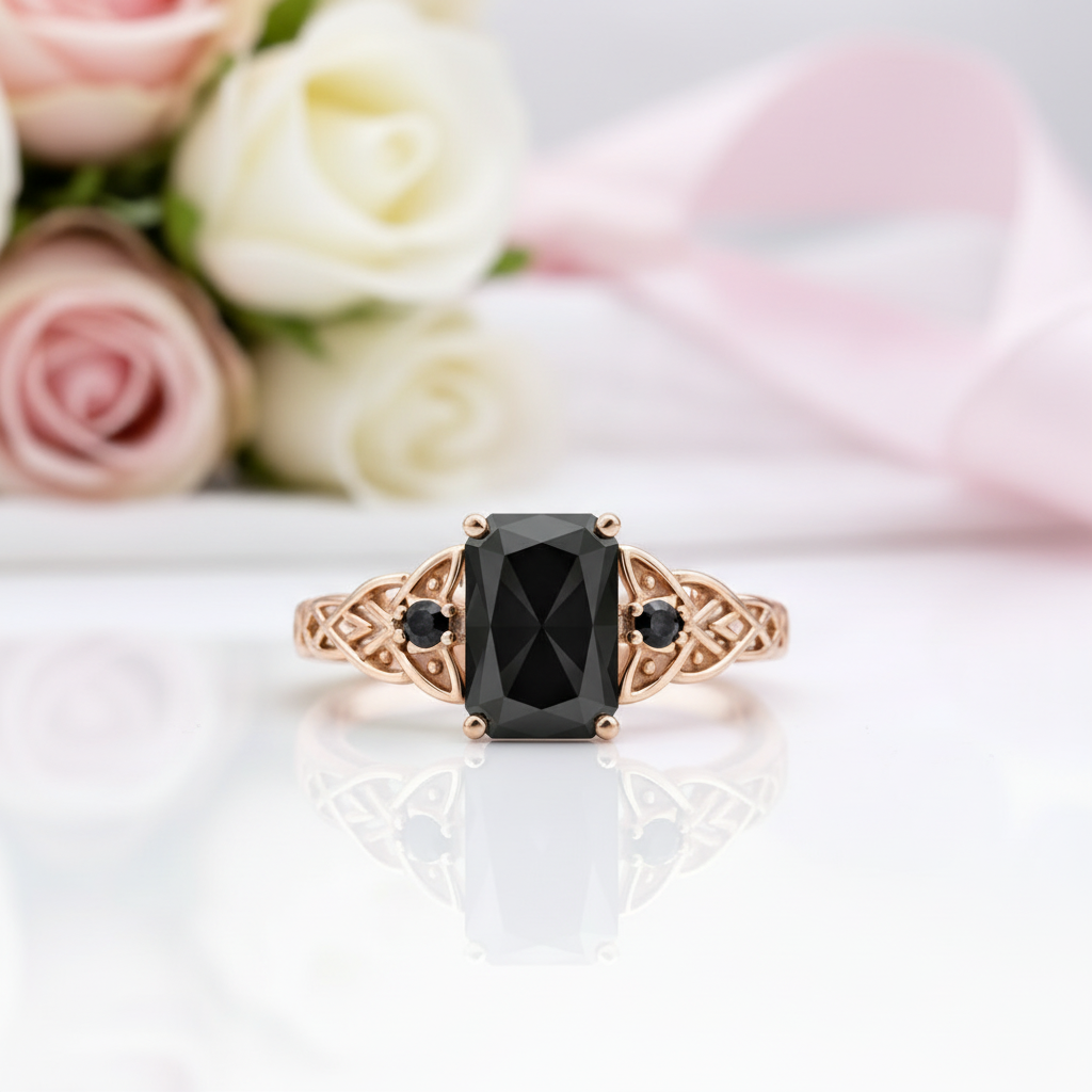 Platinum Celtic Knot with 3 ct Radiant Cut Diamond Option Ring – Black ...