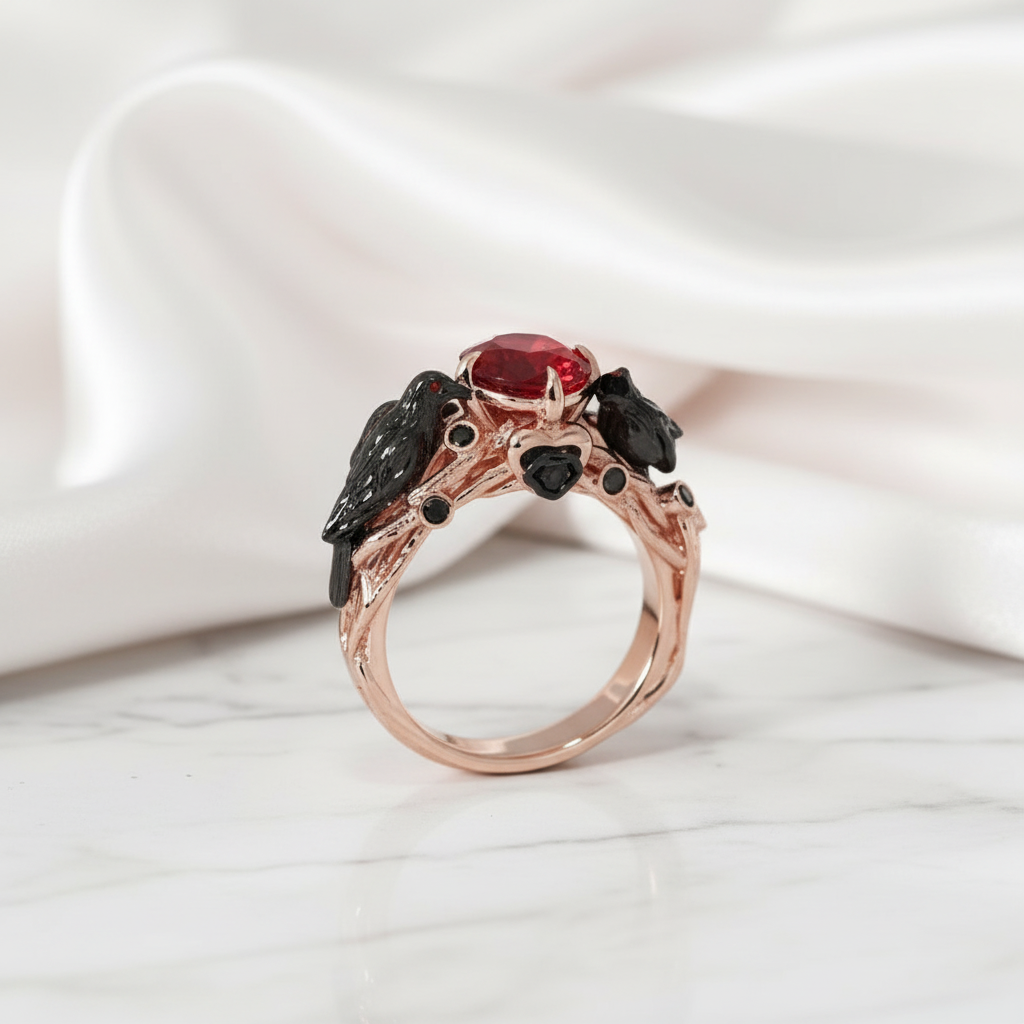 Black Crow- 1.25 Carat Diamond Option Gothic Wedding Ring – Black ...