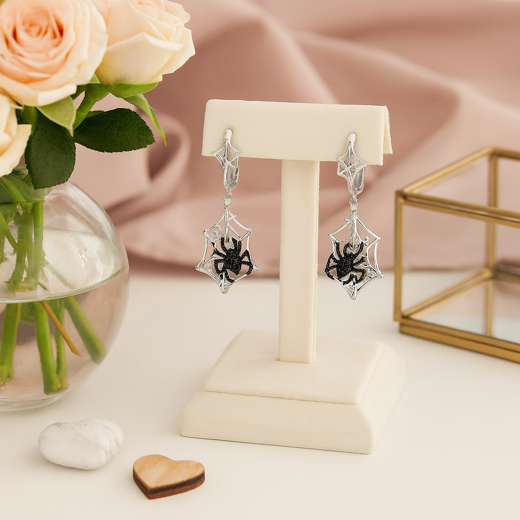Black Spider in Cob Web Dangle Earrings – Black Diamonds New York