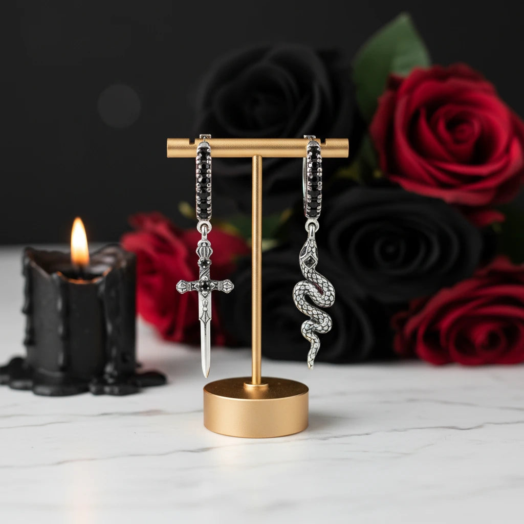 Vintage Black Diamonds Sword and Snake Hoop Earrings – Black Diamonds ...