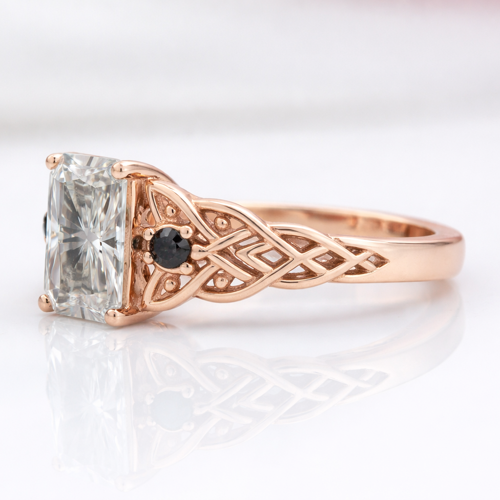 Platinum Celtic Knot with 3 ct Radiant Cut Diamond Option Ring – Black ...