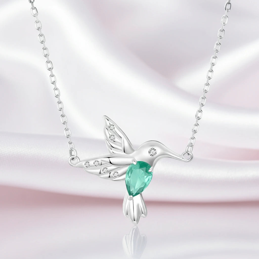 Mint Green Diamond Option Hummingbird Pendant Necklace – Black Diamonds ...