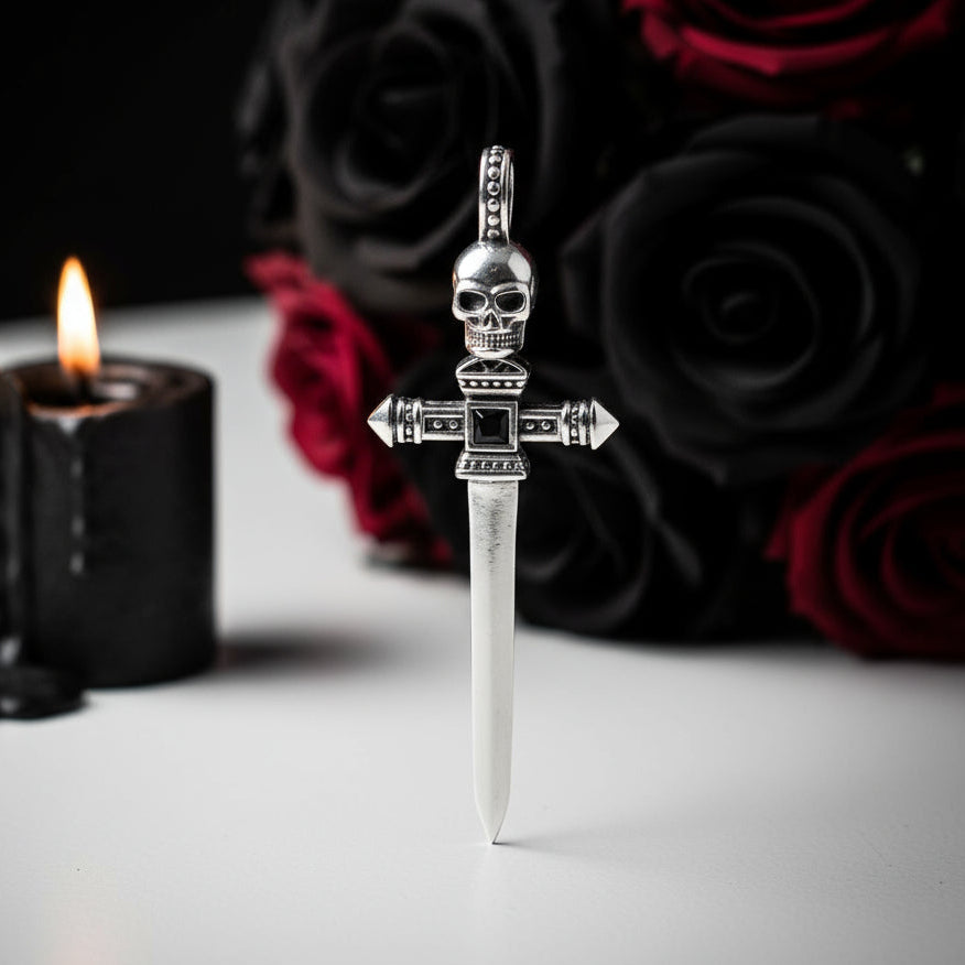 Punk Skull & Hammer Hilt Sword Pendant – Black Diamonds New York