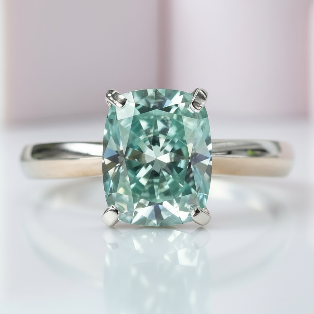 Rare Blue Green Cushion Cut Diamond Option Ring – Black Diamonds New York