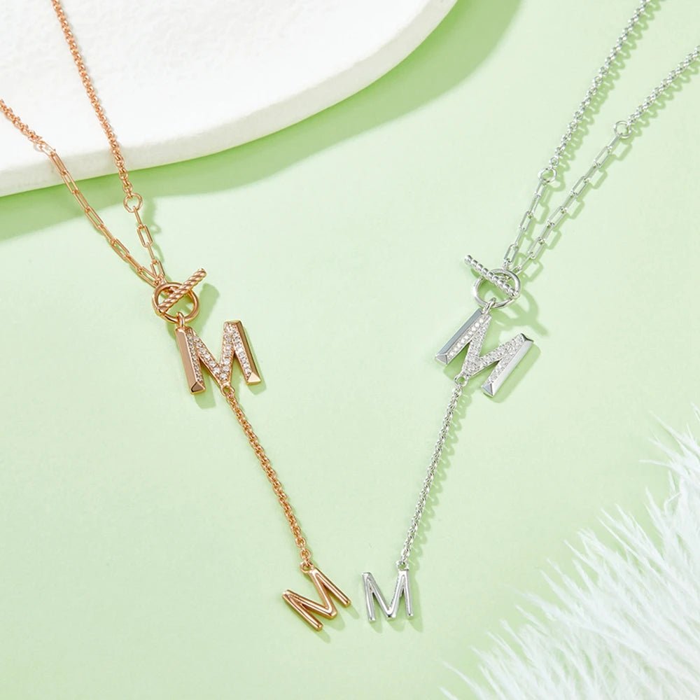 Round Cut Diamond Letter M Pendant Necklace from Black Diamonds New York