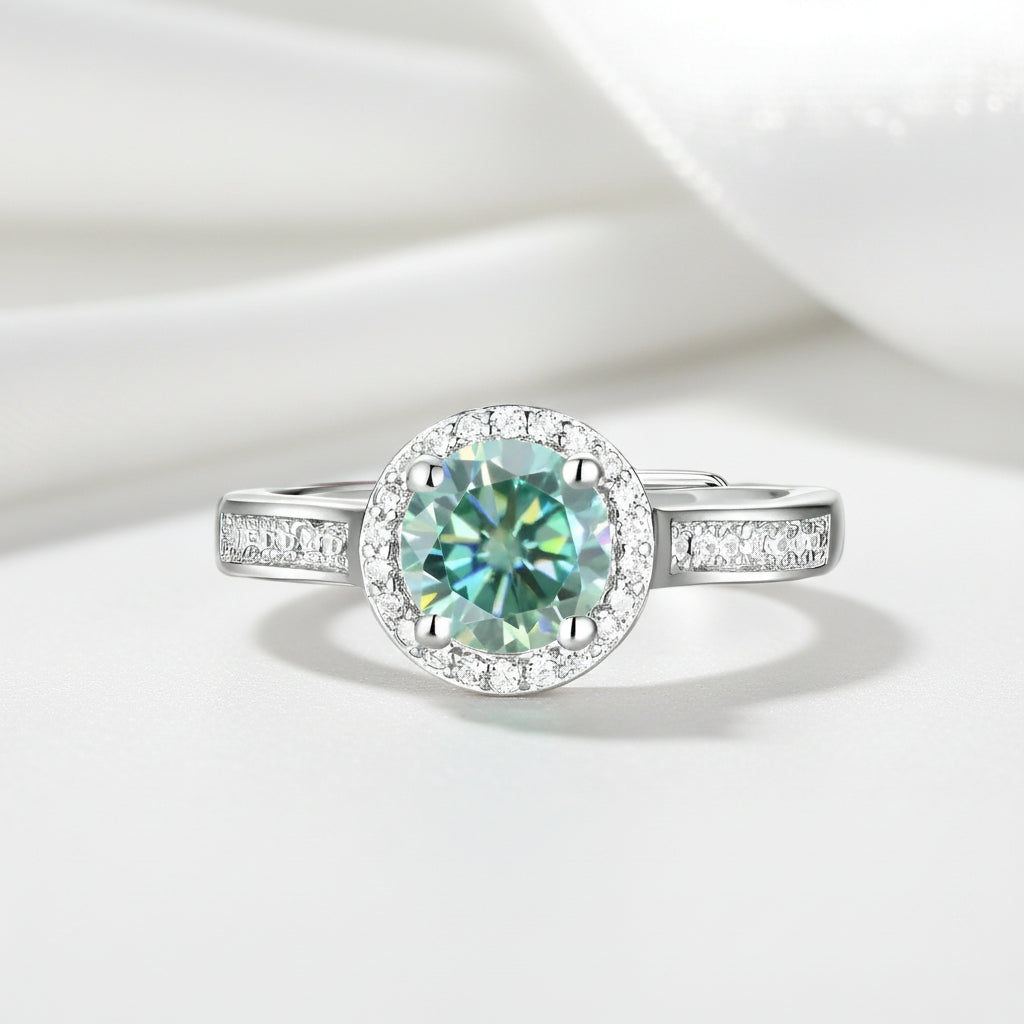 1.0 ct Round Halo Green Diamond Adjustable Engagement Ring – Black ...