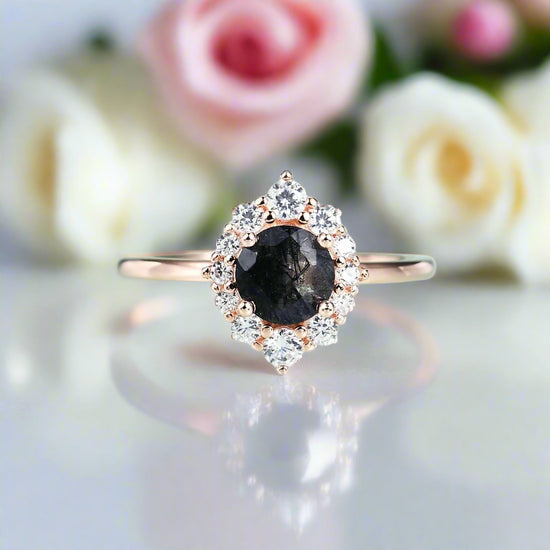 14K Rose Gold Black Rutilated Quartz Engagement Ring from Black ...