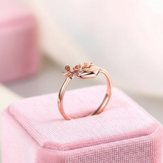 14K Rose Gold Love Heart Ring 0.01ct Natural Diamond from Black ...