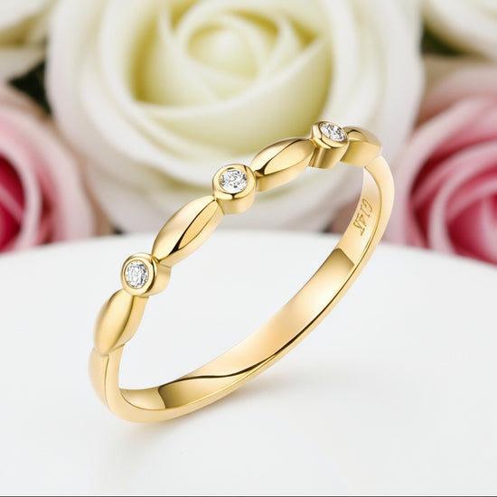 14K Yellow Gold Stackable Ring 0.03ct Natural Diamond from Black ...