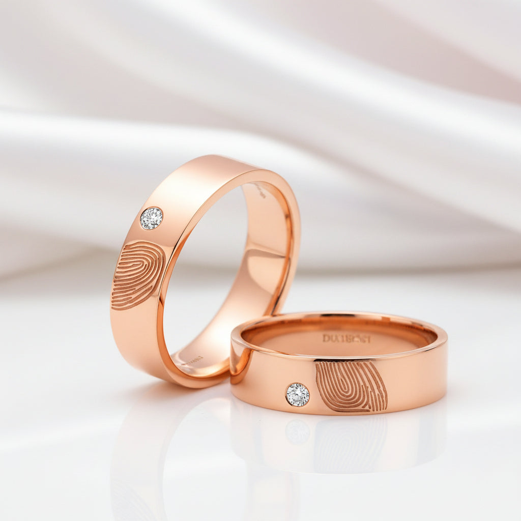 14K Rose Gold Round Diamond Fingerprint Engagement Ring – Black ...