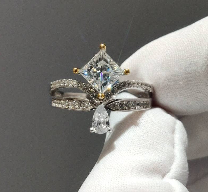 1ct Princess Cut Diamond Cute Water Drop Crown Engagement Ring – Black ...