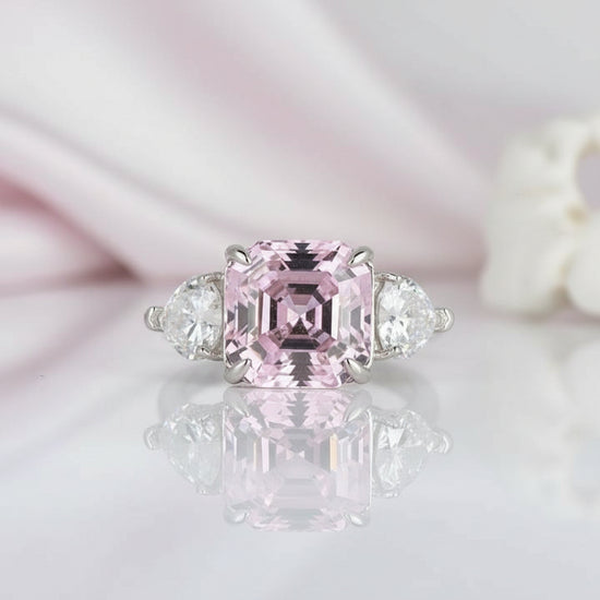 5ct Pink Sapphire Asscher Cut Three Stone Engagement Ring from Black ...