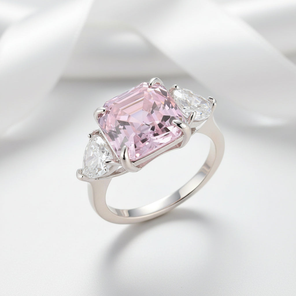 5ct Pink Sapphire Asscher Cut Three Stone Engagement Ring from Black ...