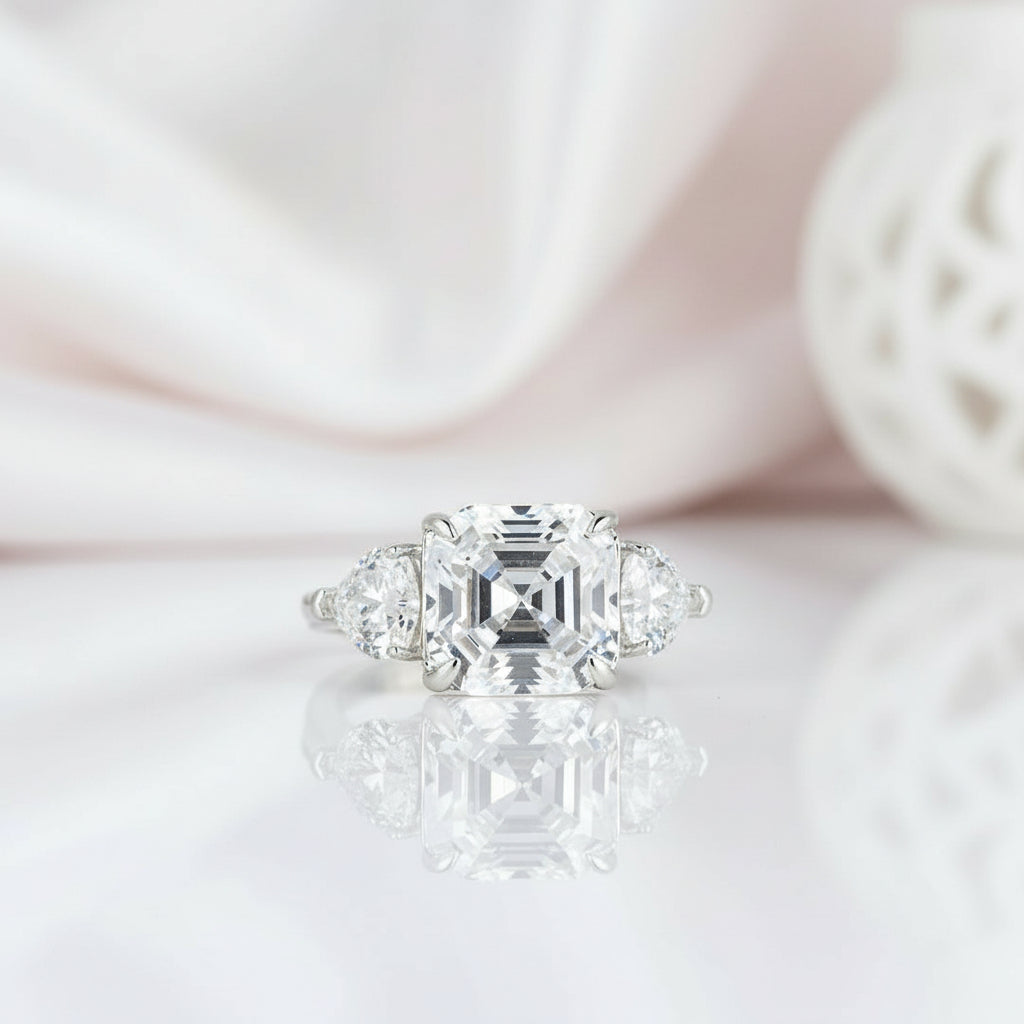 5ct Pink Sapphire Asscher Cut Three Stone Engagement Ring from Black ...