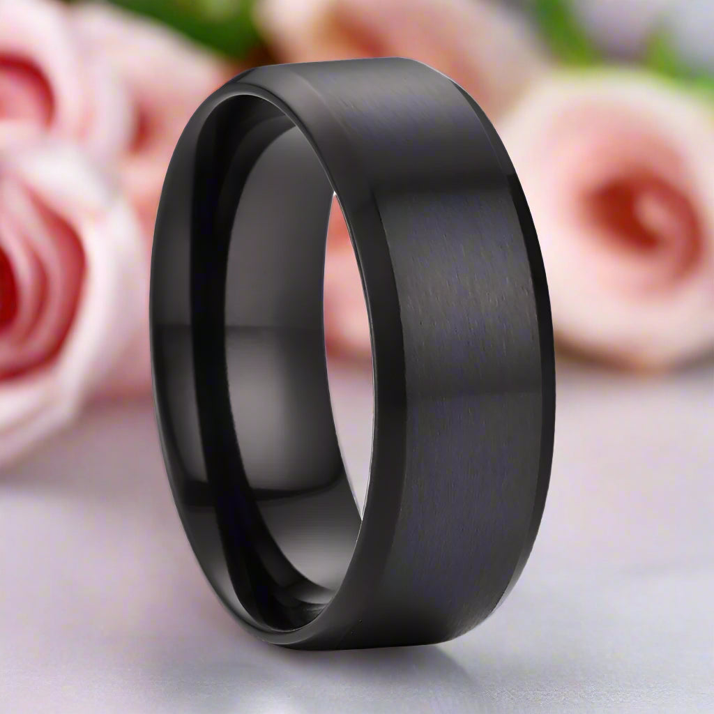 8mm Men's Classic Black Stainless Steel Wedding Band – Black Diamonds ...