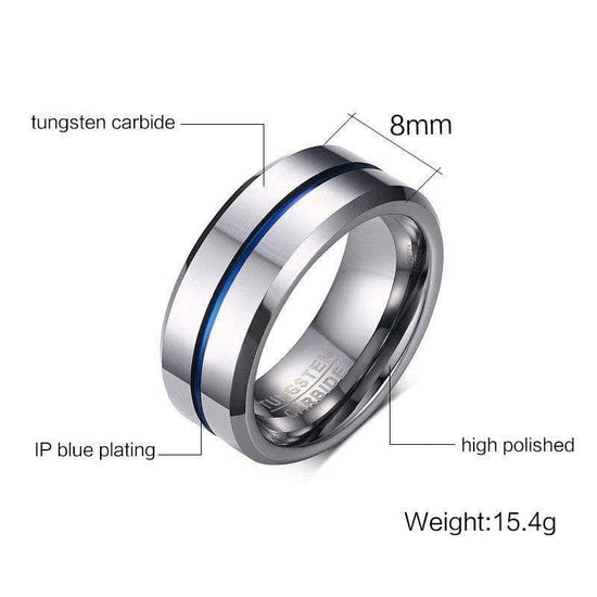 8MM Tungsten Carbide Thin Blue Line Men's Wedding Band from Black ...