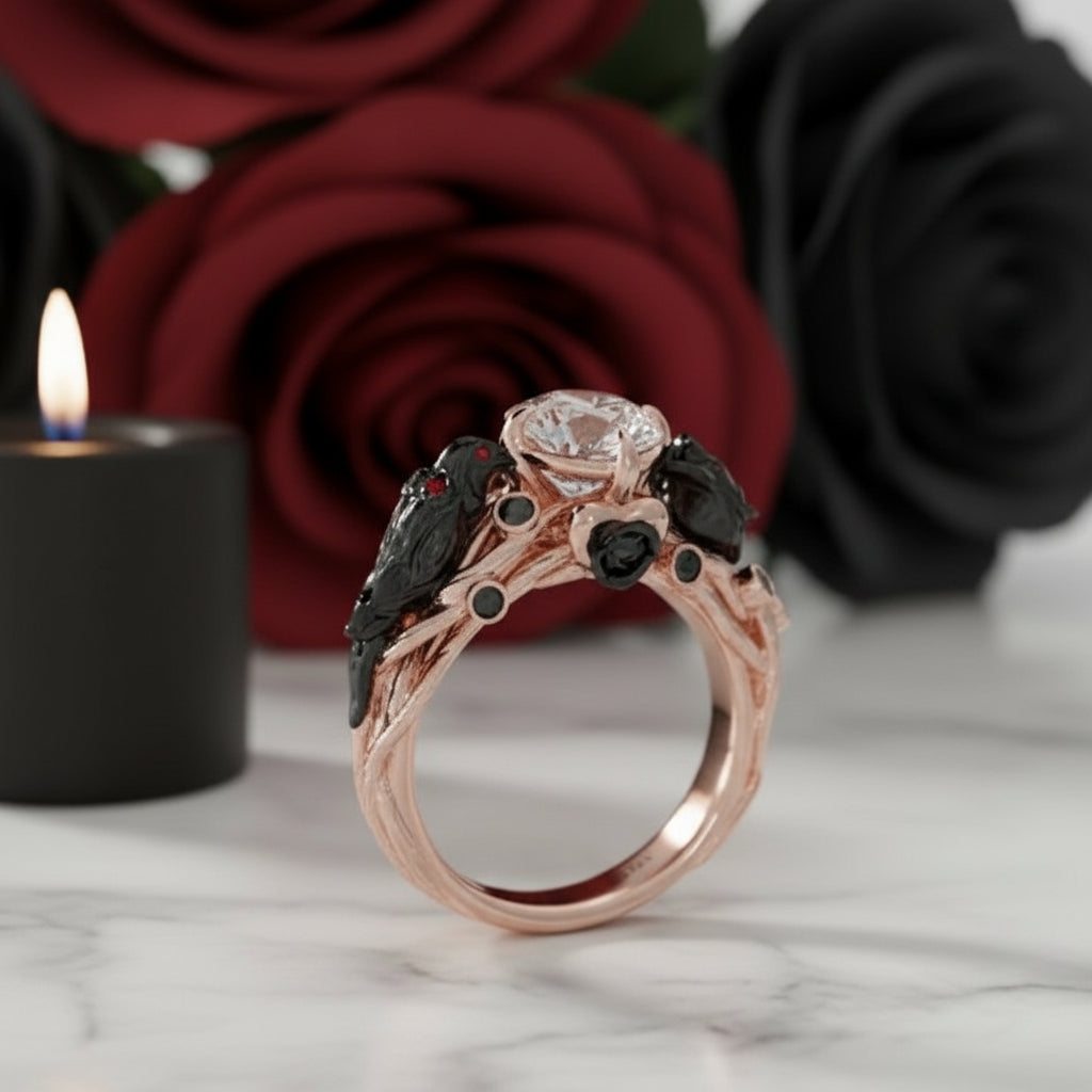 Black Crow- 1.25 Carat Diamond Option Gothic Wedding Ring – Black ...