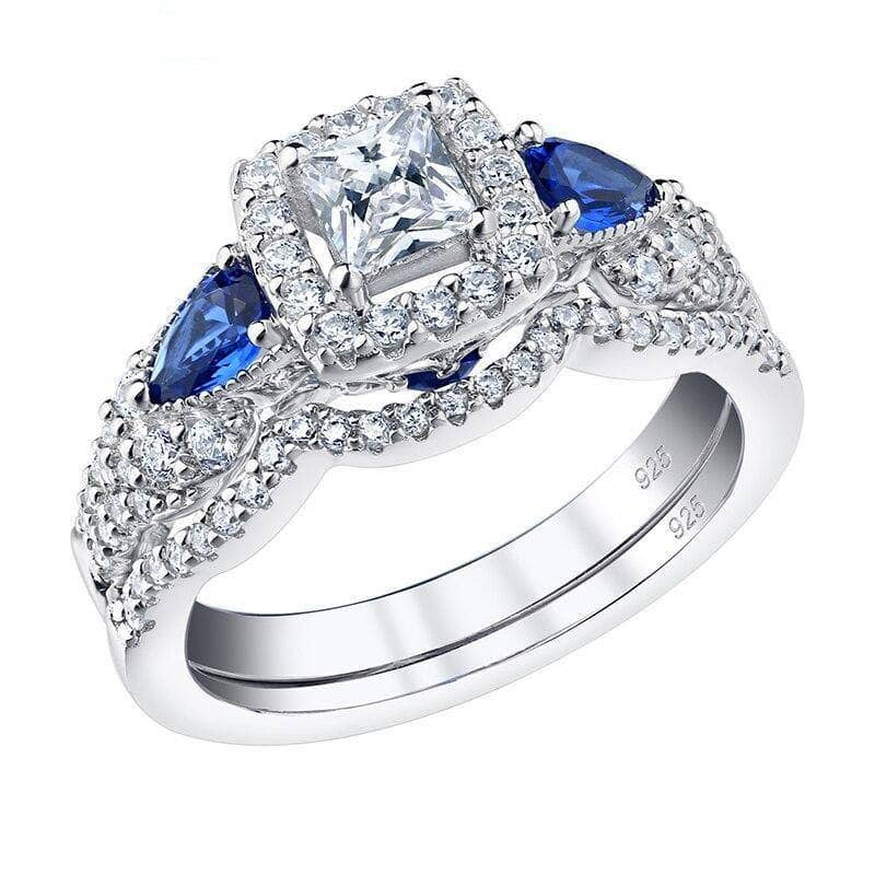 Princess Cut & Blue Pear Diamond Ring Set – Black Diamonds New York