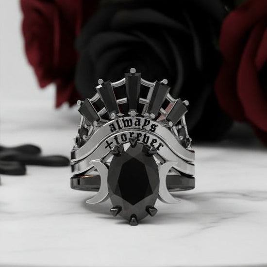 Always and Forever Promise Rings- Oval Cut Diamond Gothic Bridal Set in ...