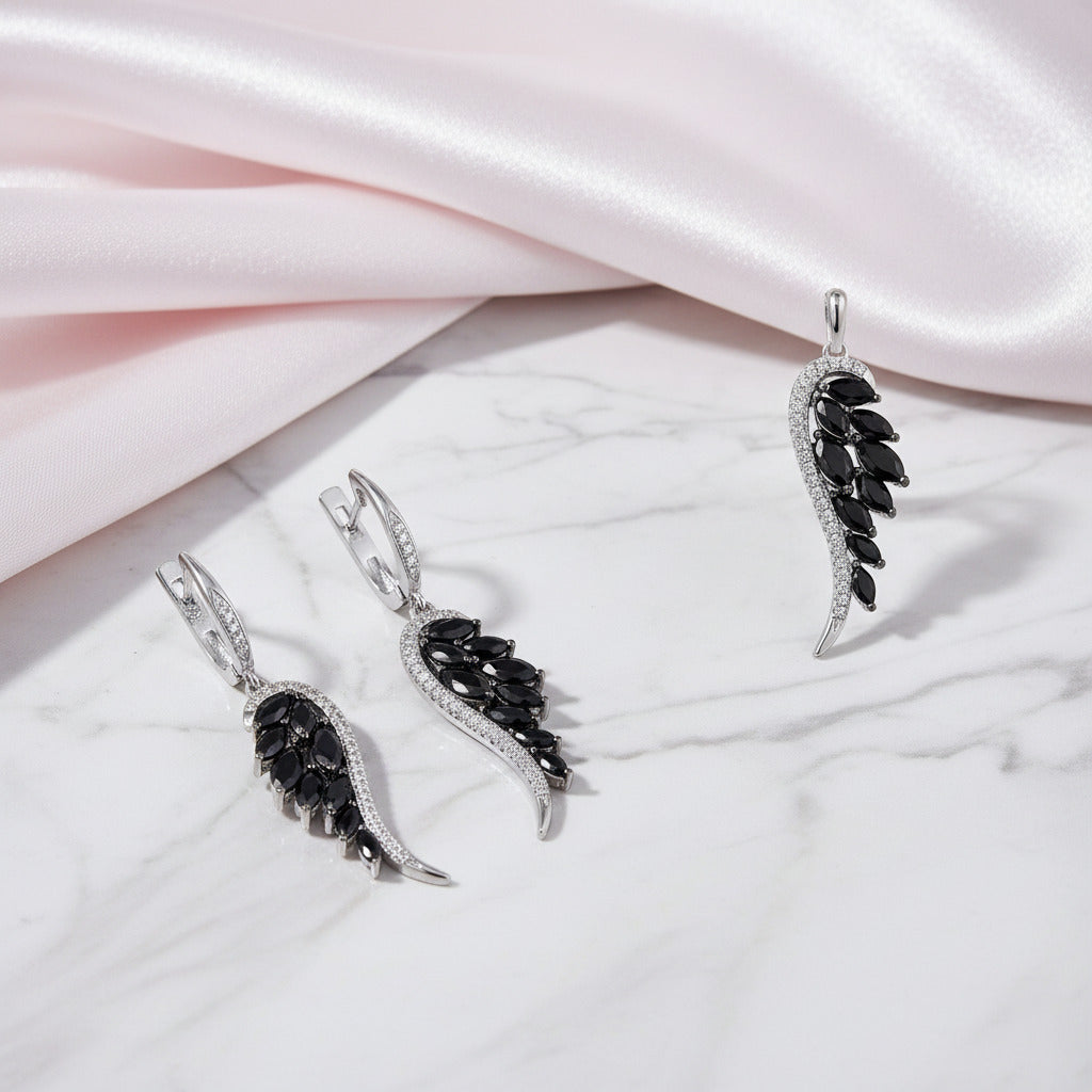 Black Angel Wings with Diamond Option Jewelry Set – Black Diamonds New York