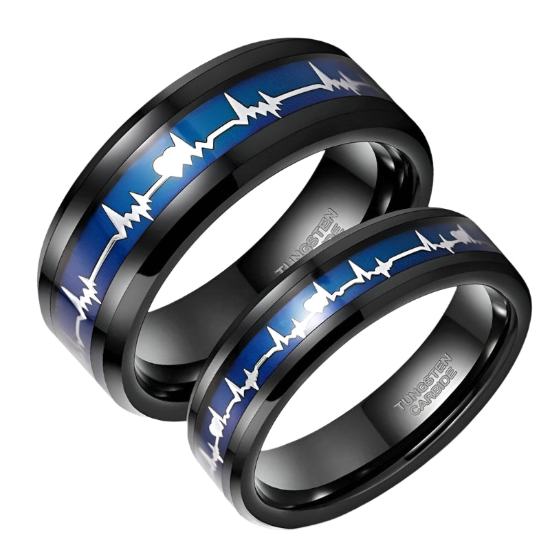 Black Tungsten Carbide Wedding Band with Heartbeat Inlay – Black ...