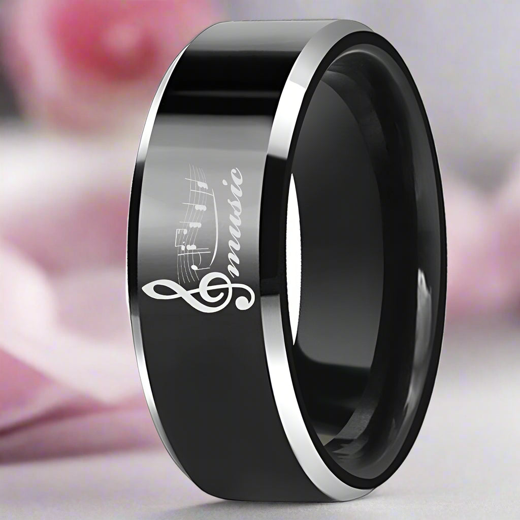 Black Tungsten Wedding Ring with Custom Engraved Musical Note from ...