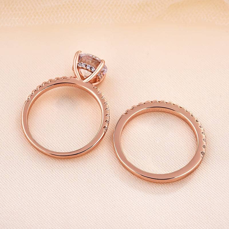 Classic Rose Gold Round Cut Wedding Ring Set from Black Diamonds New York