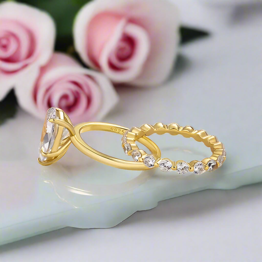 Classic Yellow Gold Pear Cut Wedding Ring Set from Black Diamonds New York