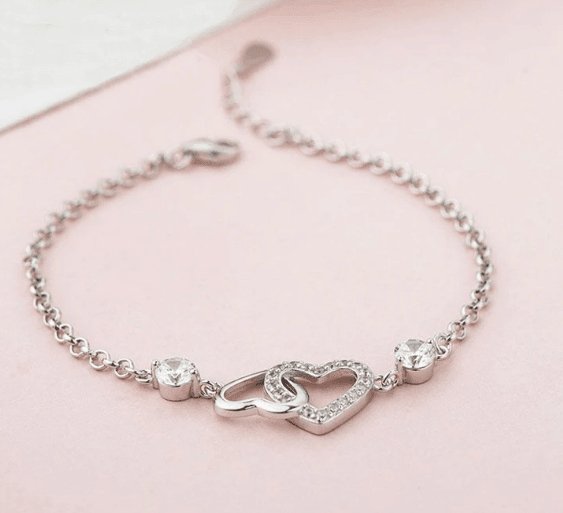 Double Heart Bracelet In Sterling Silver from Black Diamonds New York
