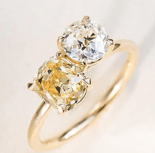 Double Stones Design Cushion & Round Cut Engagement Ring – Black ...