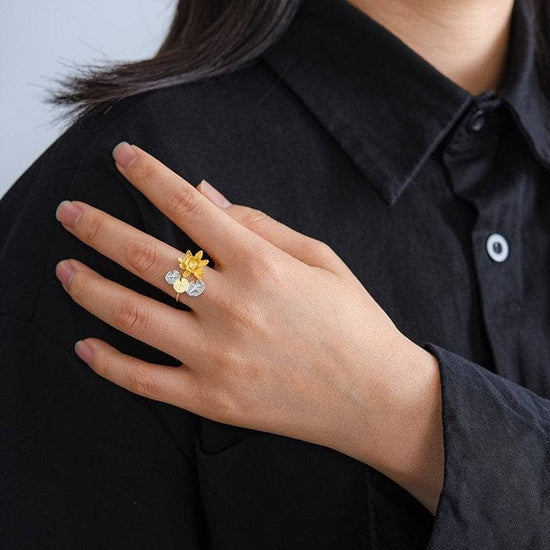 Elegant Water Lily Flower Adjustable Ring from Black Diamonds New York