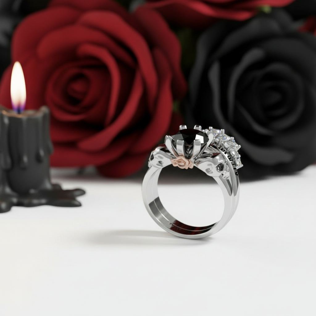 From This Day Forward Wedding Rings - Round Cut Diamond Skull Gothic ...