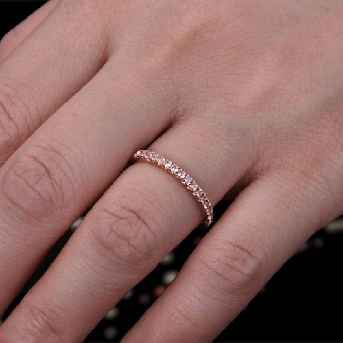 Half Eternity Rose Gold Peachy Pink Stone Wedding Band from Black ...
