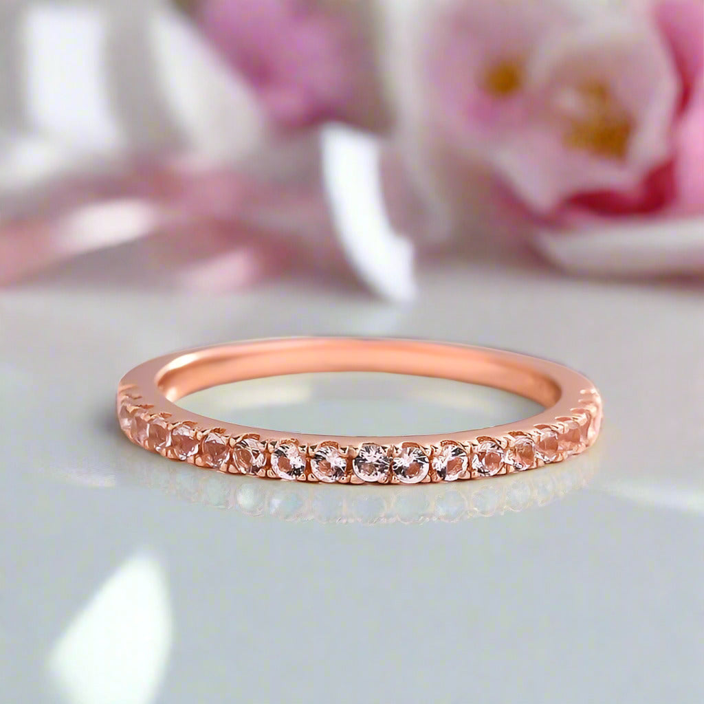 Half Eternity Rose Gold Peachy Pink Stone Wedding Band from Black ...