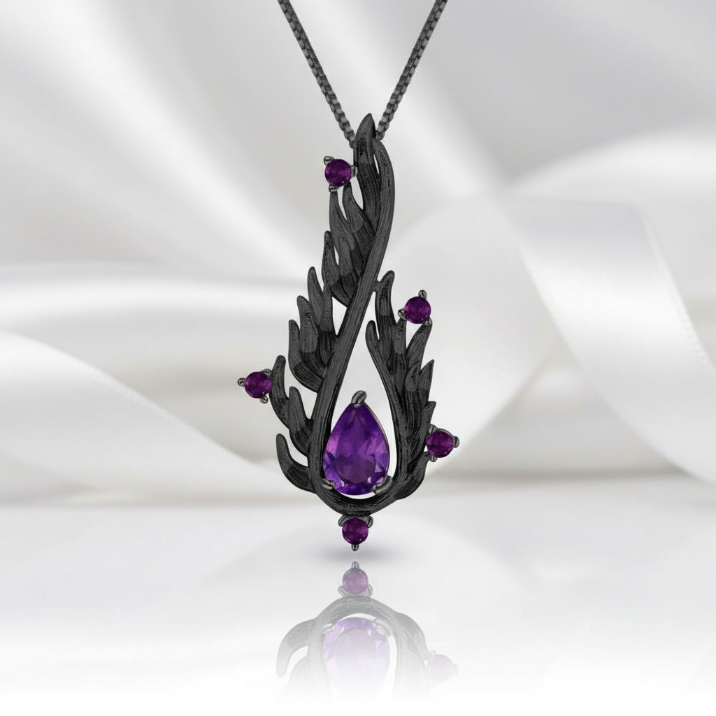 Handmade Angel's Wing Natural Amethyst Gemstone Necklace from Black ...
