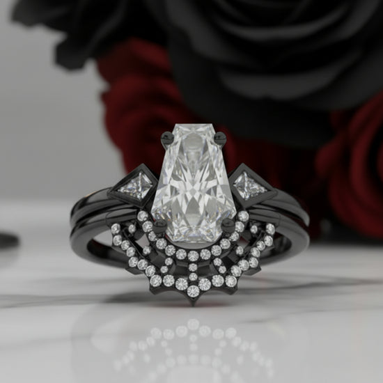 LOVE SPELL- Coffin Cut Diamond Spider Web Gothic Wedding Ring Set from ...