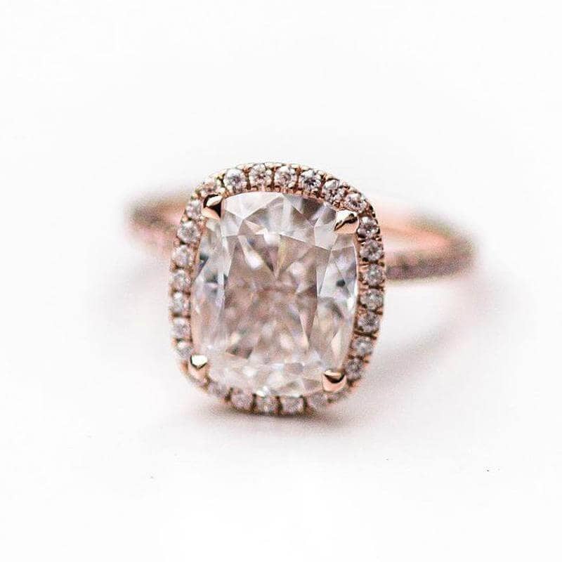 Luxurious Rose Gold Halo Cushion Cut Engagement Ring from Black ...