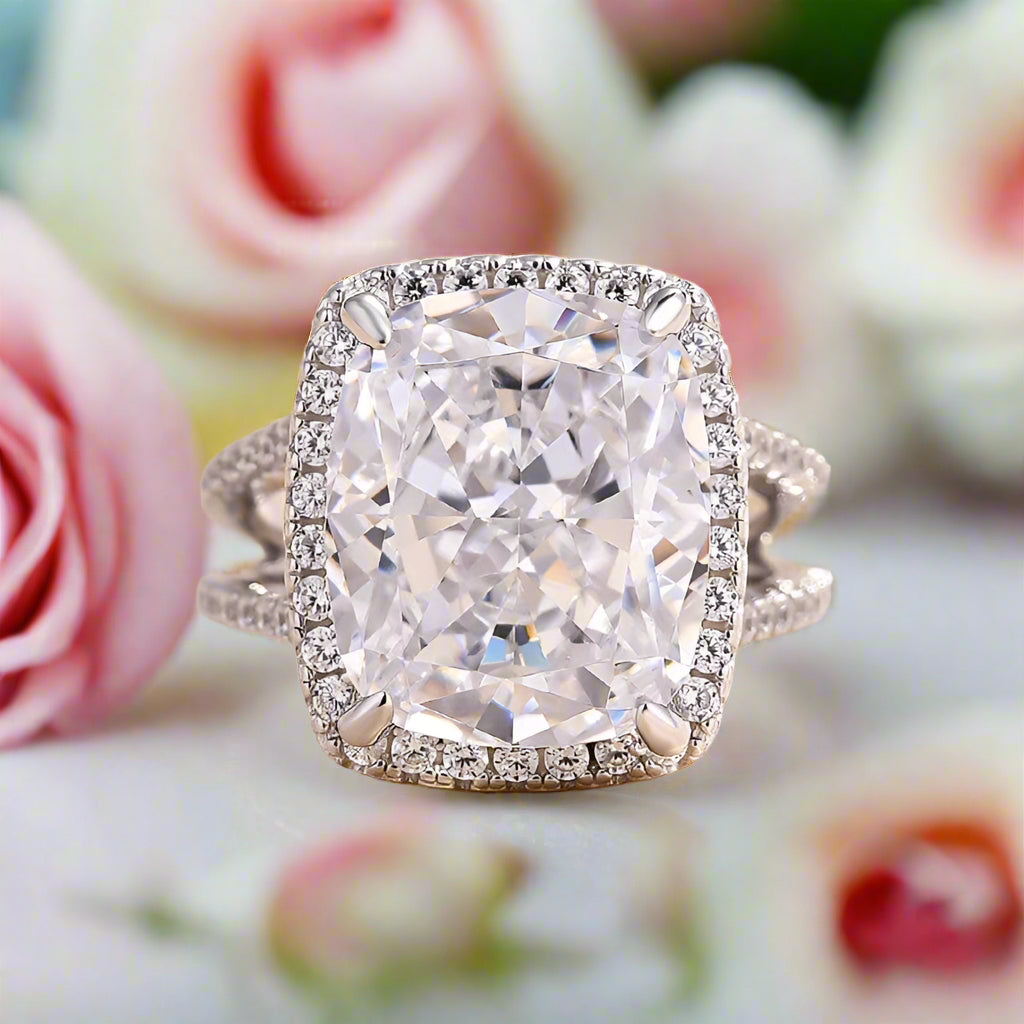 Luxurious Split Shank Halo Cushion Cut Engagement Ring from Black Diamonds New York