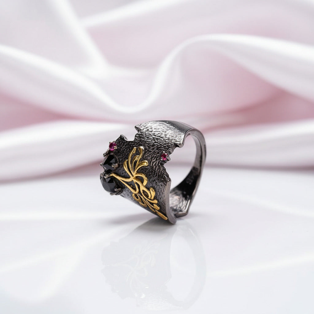 Natural Black Garnet Gemstones Bohemian Ring from Black Diamonds New York