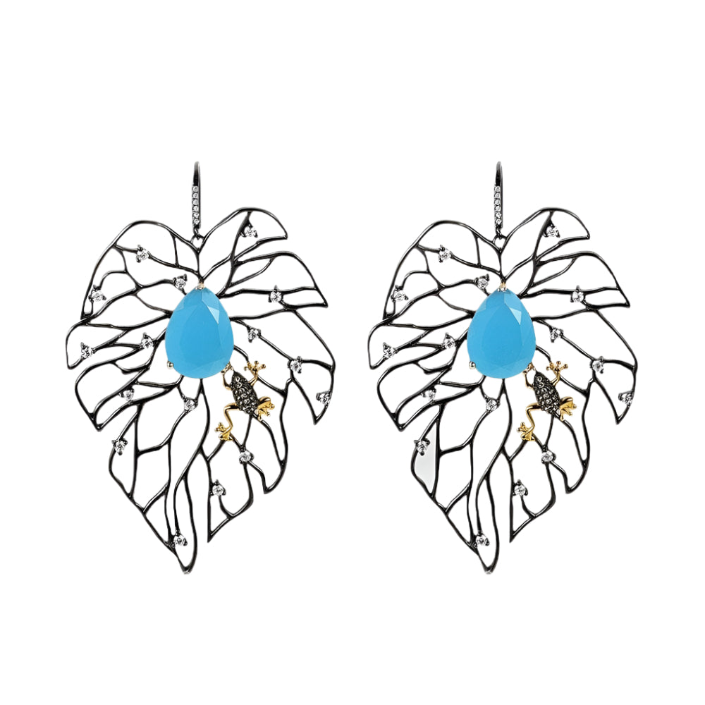 Natural Calcedony/Agate Leaves Branch Pompous Earrings – Black Diamonds ...