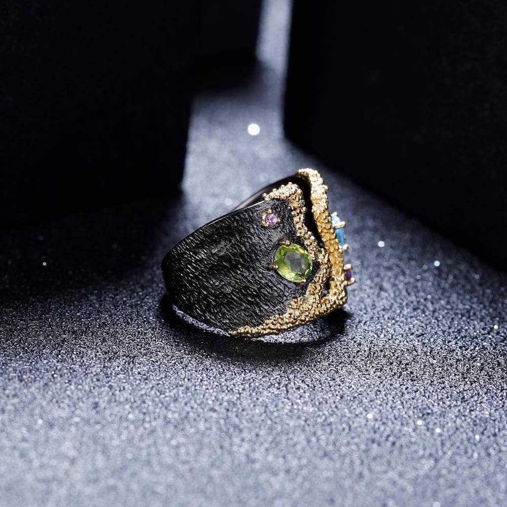 Natural Multicolor Gemstones Ring from Black Diamonds New York