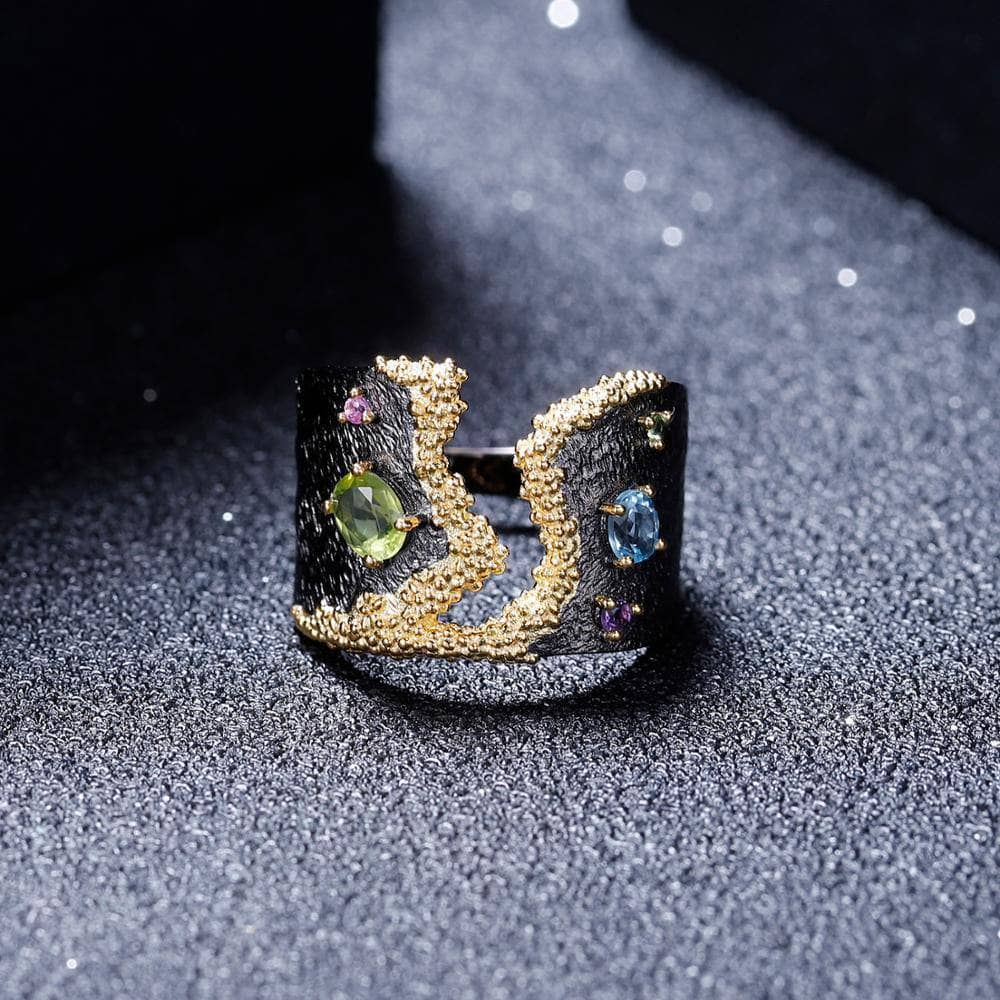 Natural Multicolor Gemstones Ring from Black Diamonds New York