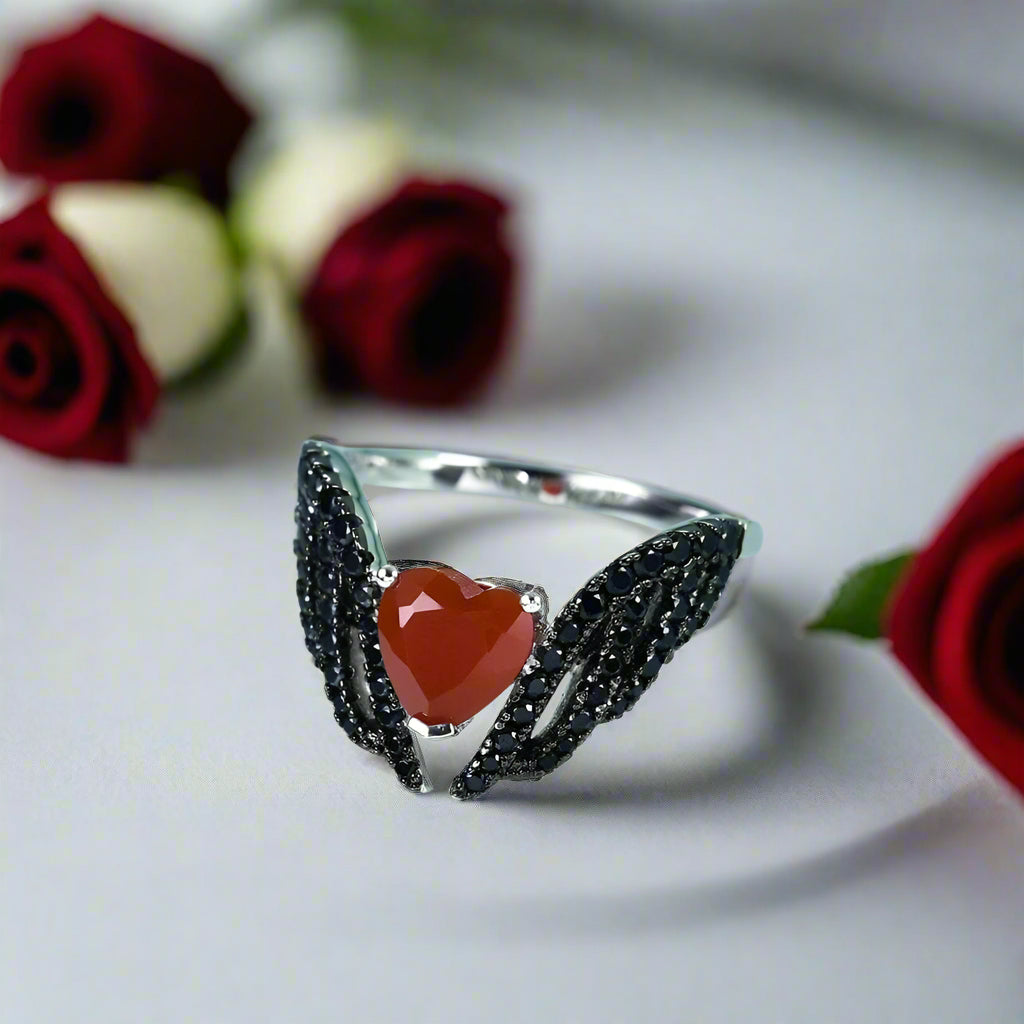 Natural Red Garnet Black Swan Feather Wing Ring from Black Diamonds New ...