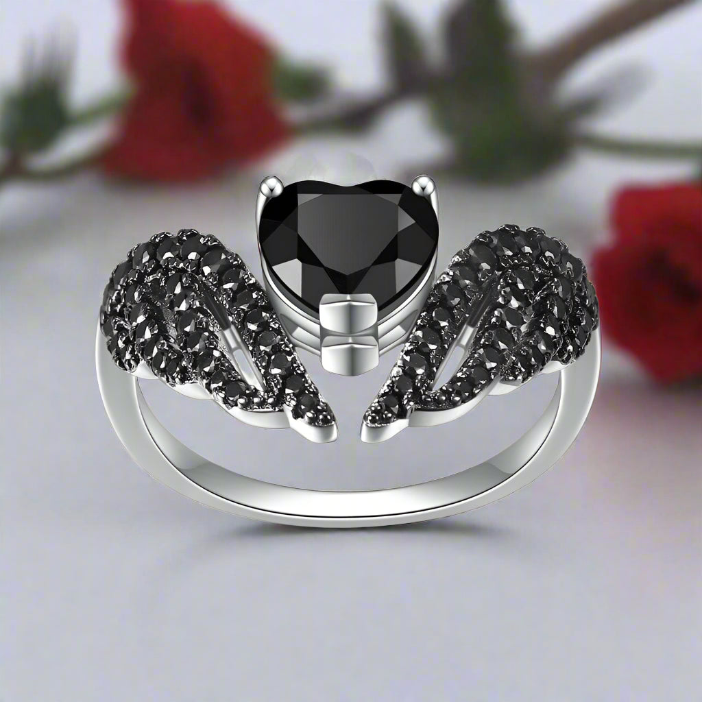 Natural Red Garnet Black Swan Feather Wing Ring from Black Diamonds New ...