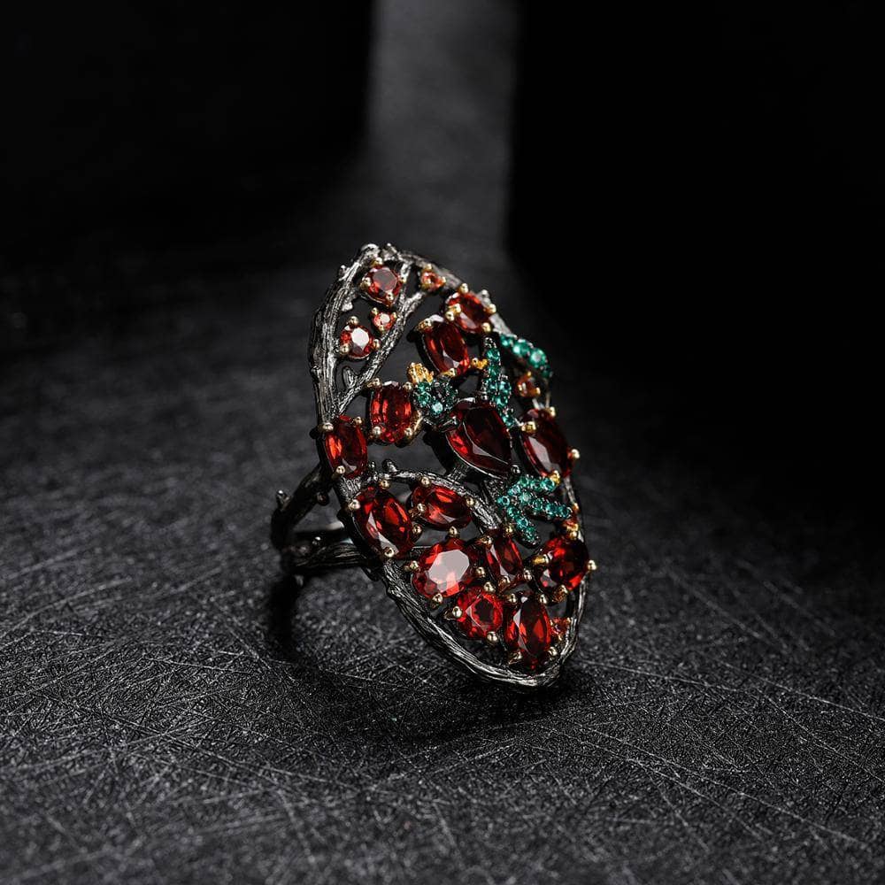 Natural Red Garnet Flower Buds Bird Rings from Black Diamonds New York